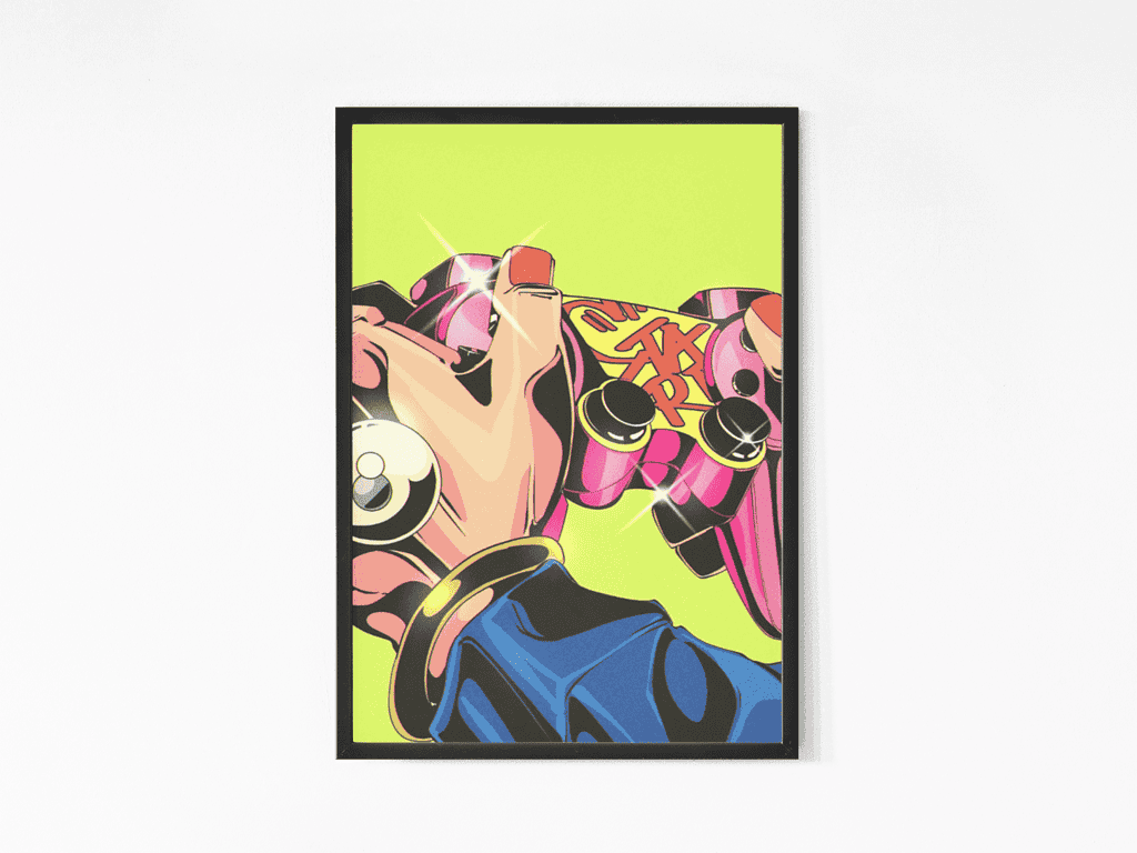 Retro Joystick Wall Art | Glass Framed Poster For Gaming Room And Adult ...